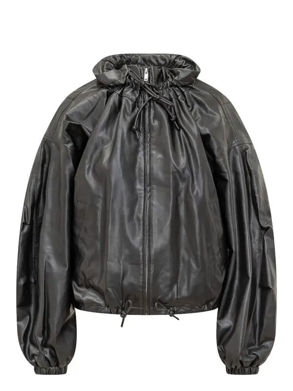Isabel Marant Leather Jacket With Drawstring - Black