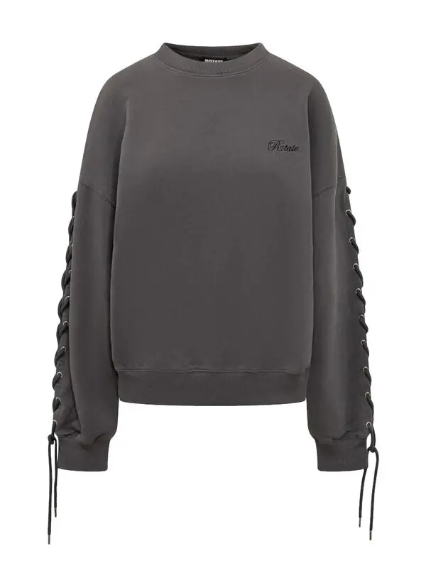 Remain Birger Christensen Crew-neck Sweatshirt With Sleeve Laces - Grey