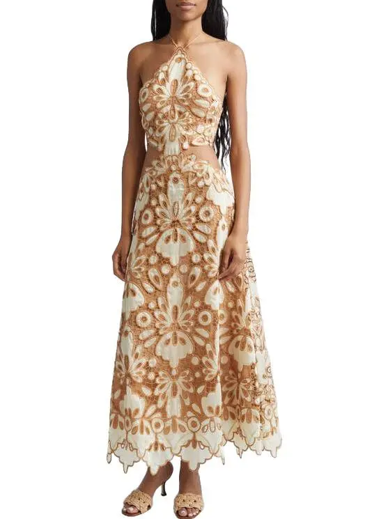 Johanna Ortiz Morning Groove Guipure Lace Maxi Dress - Ecru/camel