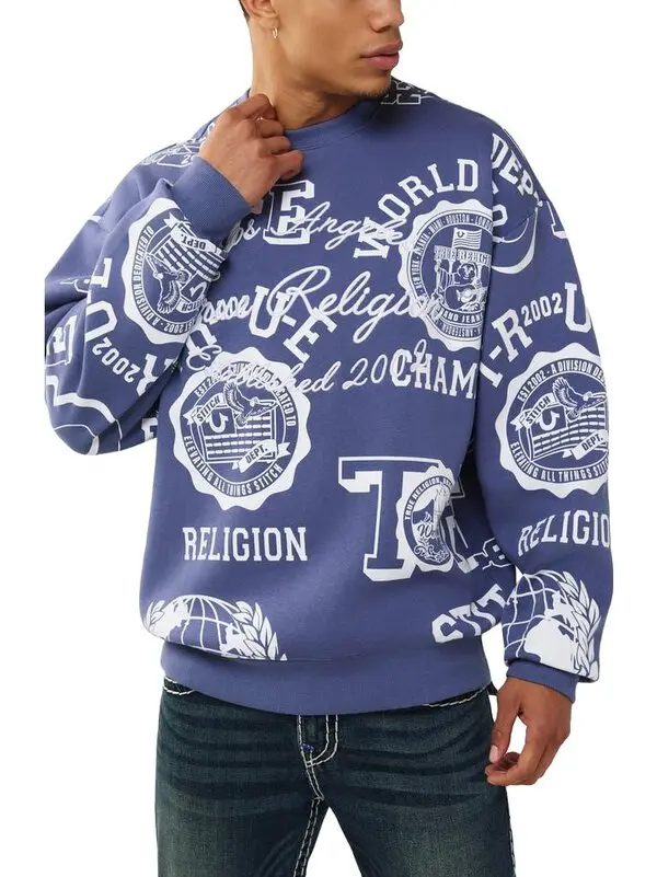 True Religion Oversized Logo Crewneck Sweatshirt - Vintage Navy