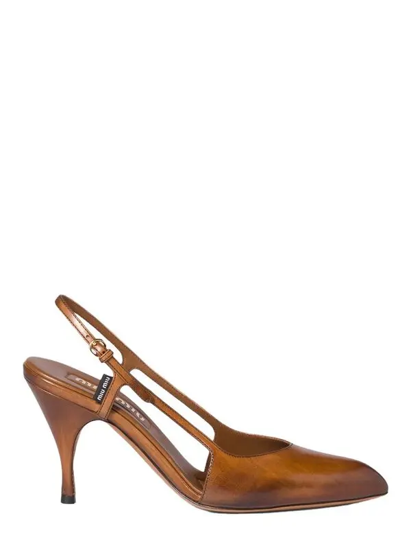 Miu Miu Leather Slingback Pumps - Brown