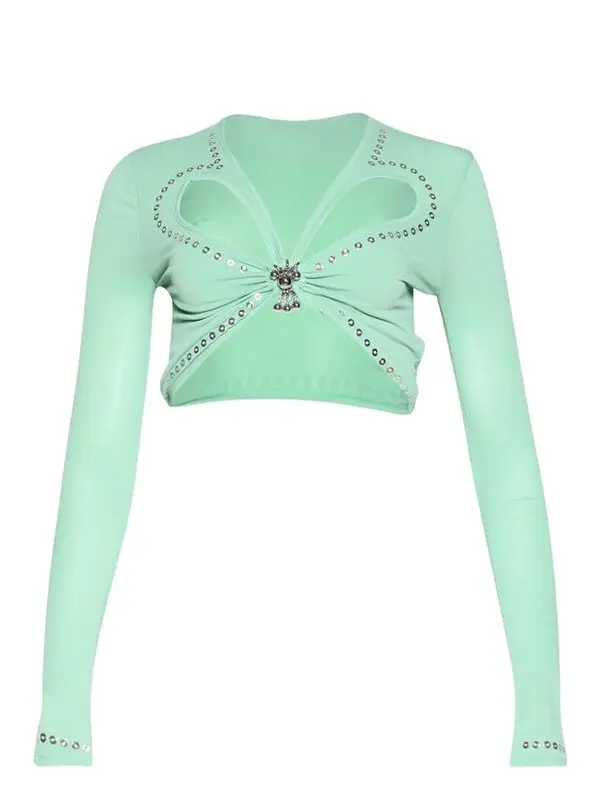 Rabanne Cut-out Cropped Top - Green