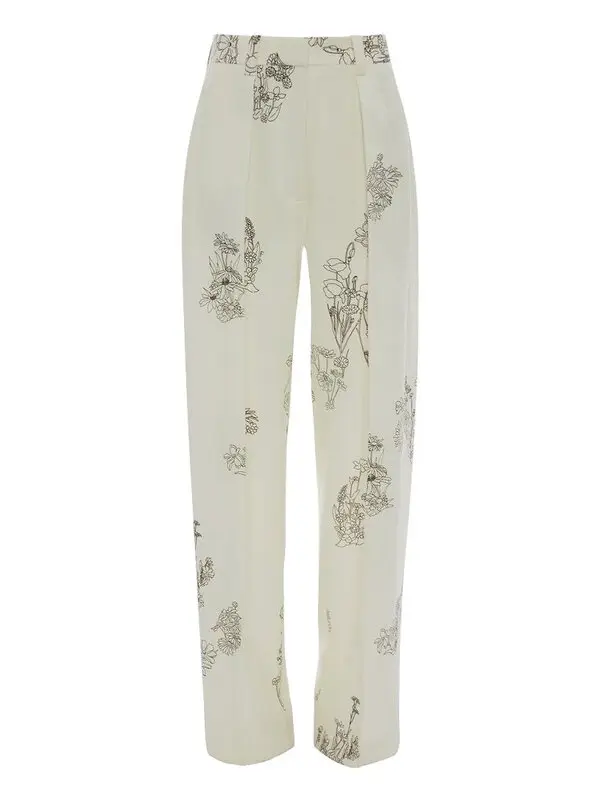 Victoria Beckham Wide Leg Floral Trouser - White