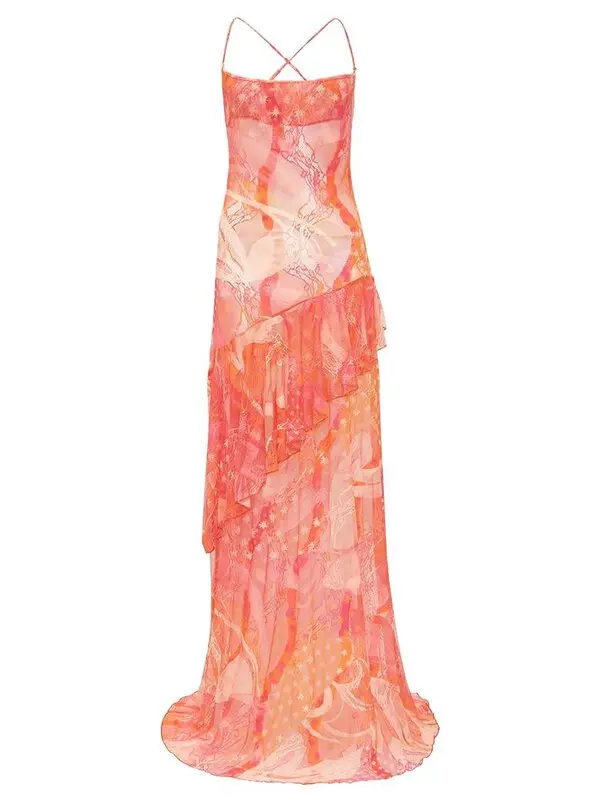 DONDE ESTEBAN Sheer Lace Maxi Dress - Pink
