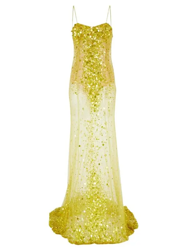 Attico Embroidered Tulle Gown - Yellow