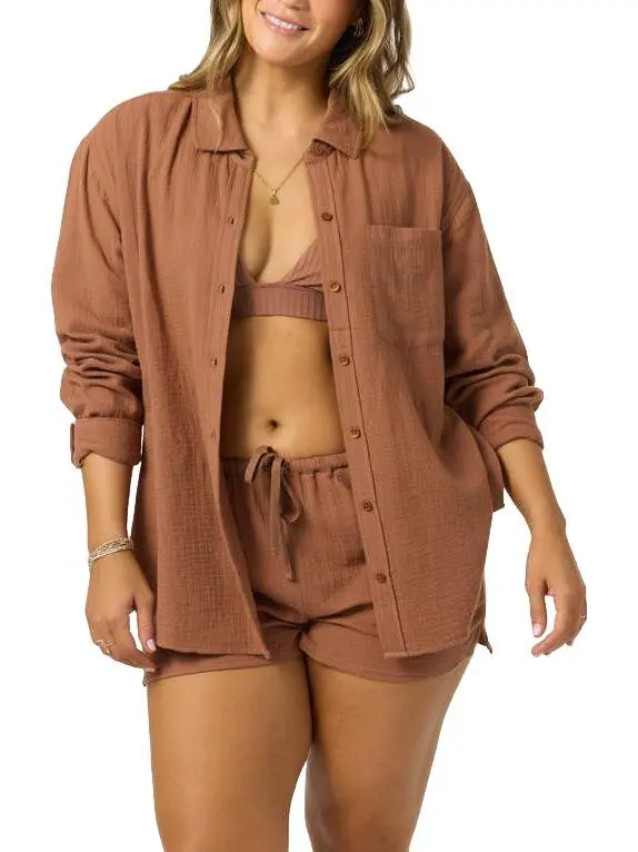 O'Neill Leni Relaxed Fit Cover-up Shirt - Carob Brow