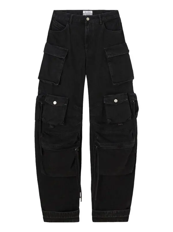 Attico Washed Denim Cargo Pants - Black