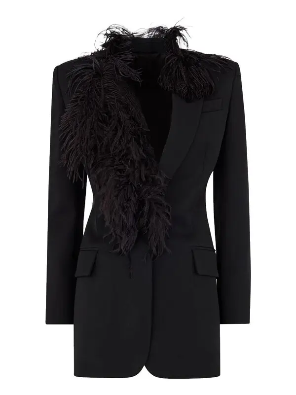Attico Blazer With Ostrich Feather Appliqu - Black