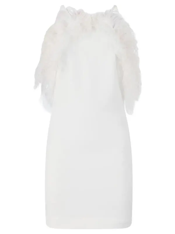 Attico Cady Mini Dress With Ostrich Feathers - White