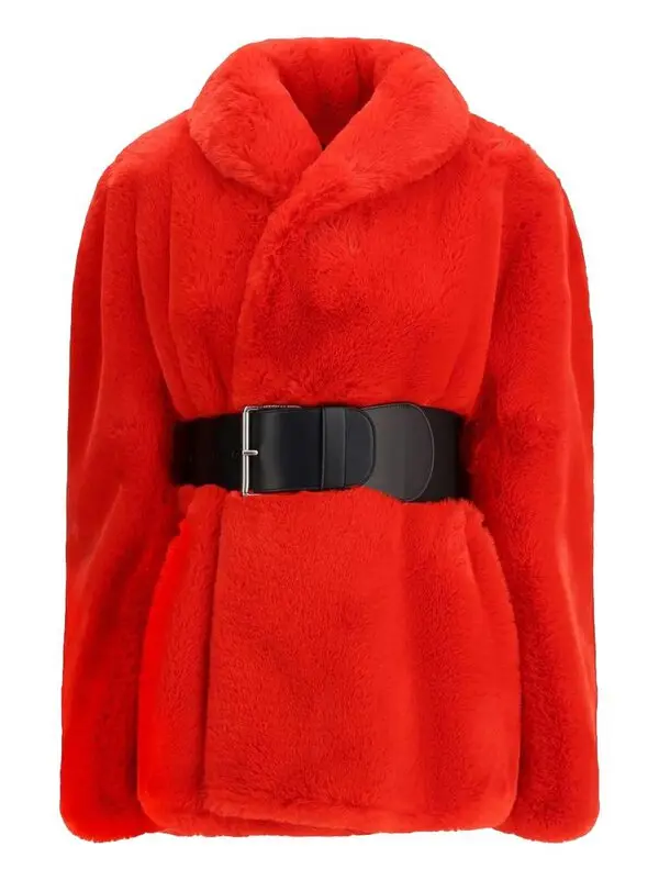 Balenciaga Wrap Faux Fur Jacket - Red