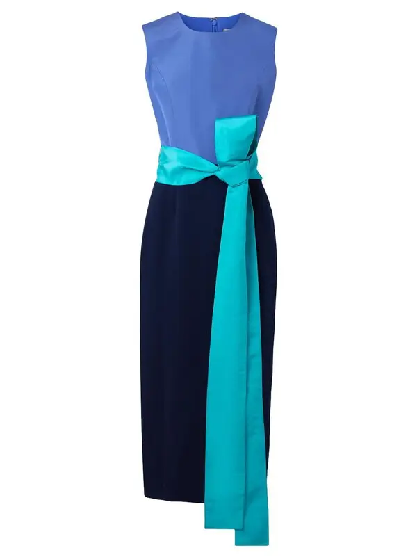Carolina Herrera Belted Faille And Crepe Midi Dress - Blue