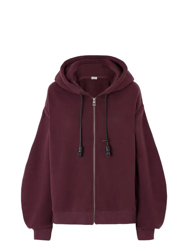 Loewe Flamenco Leather-trimmed Cotton-blend Jersey Hoodie - Burgundy