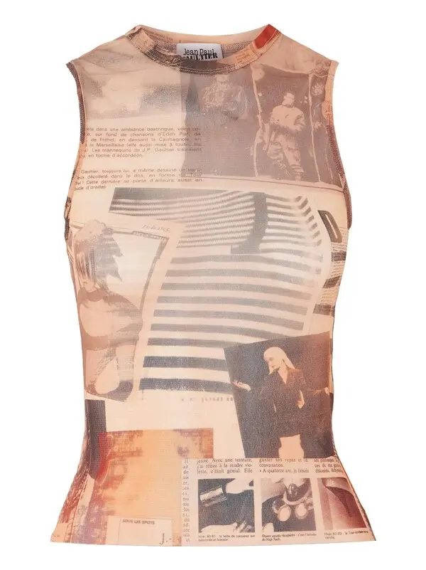 Jean Paul Gaultier Journal Printed Mesh Tank - Neutrals