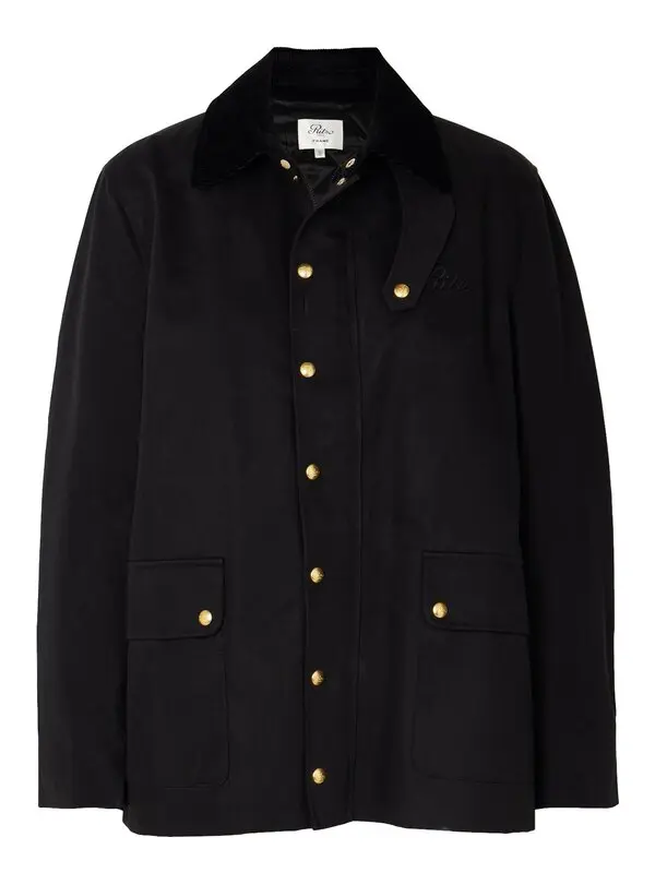 FRAME Ritz Paris Corduroy-trimmed Embroidered Cotton-twill Jacket - Black