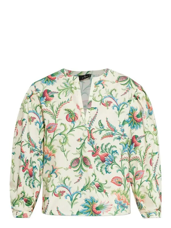 Etro Floral Print V-neck Top - Cream