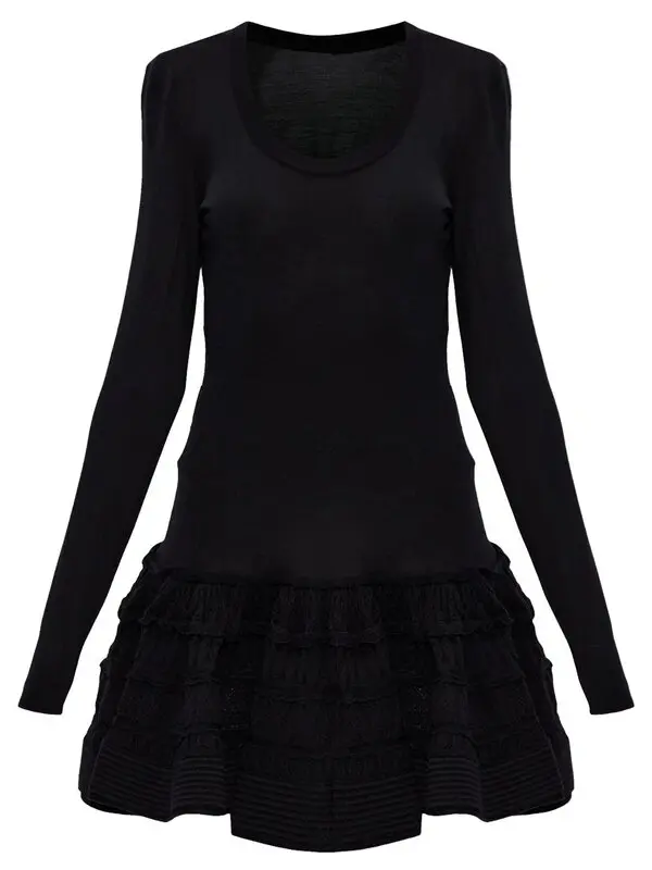 Alaïa Wool Ruffle Dress - Black