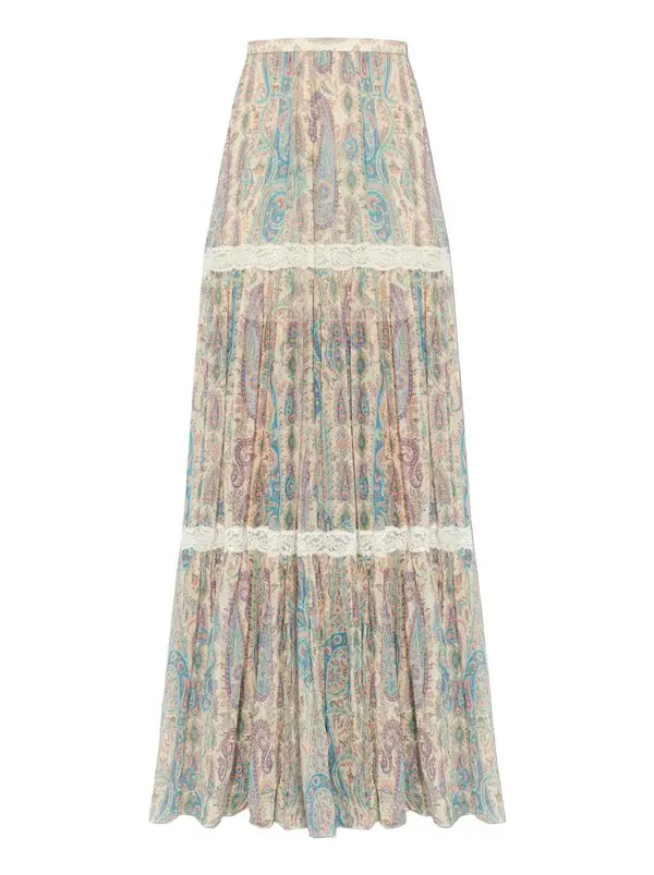 Etro Lace Insert Paisley Skirt - Multicolour