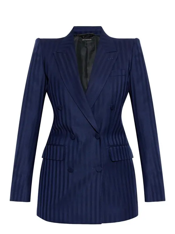 TOM FORD Wool Pinstripe Blazer - Navy Blue