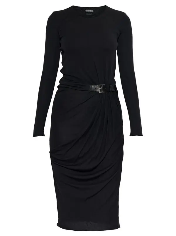 TOM FORD Midi-length Dress With Decorative Waistband - Black