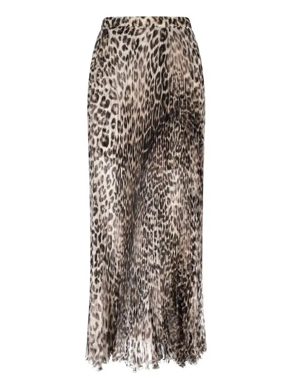 Ermanno Scervino Animal Print Silk Skirt - Brown