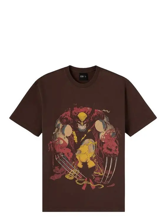 OVO Marvel Wolverine Masthead Tee Shirt - Fade Out Brown