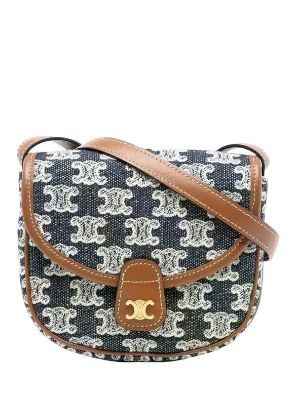 Celine 2021 Mini Triomphe Canvas And Calfskin Besace Crossbody Bag - Blue