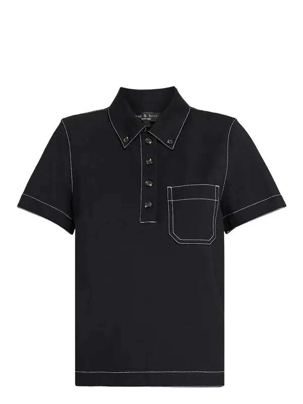 Rag & Bone Irina Contrast-stitch Polo Top - Black