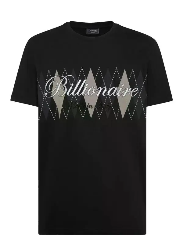 BILLIONAIRE Logo Argyle-pattern T-shirt - Black