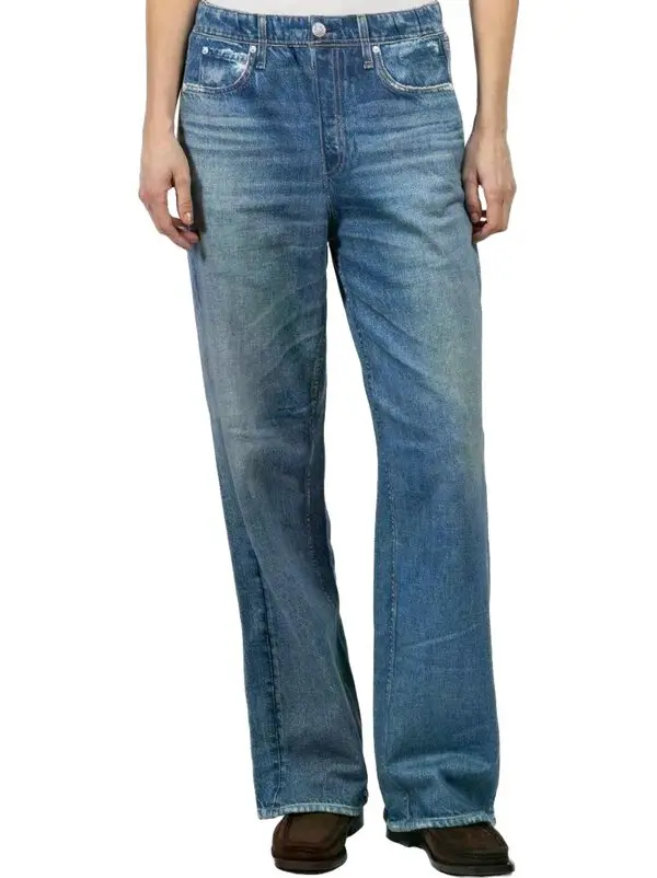 Rag & Bone Wide Leg Distressed Jeans - Blue