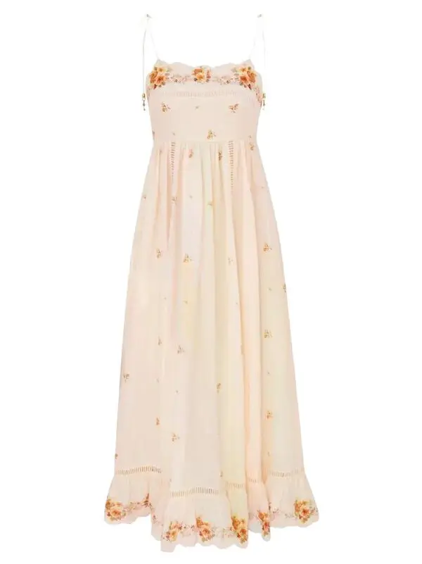 Zimmermann Patience Cami Floral Embroidered Midi Dress - Neutrals
