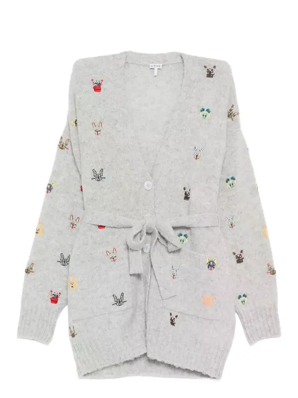 Loewe Animal-embroidered Cardigan - Grey