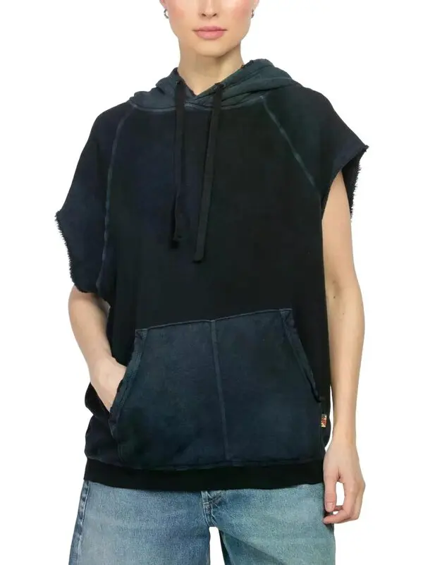 FREECITY Hooded Frayed Trim Top - Black
