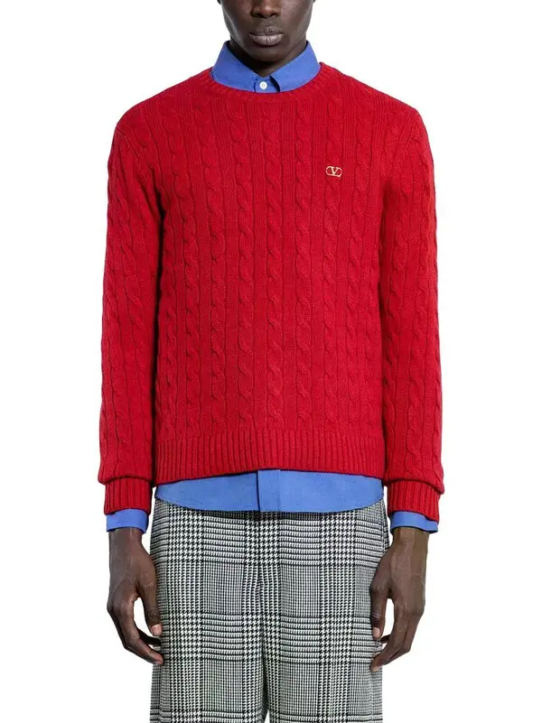 Valentino Garavani Vlogo Cable-knit Sweater - Red