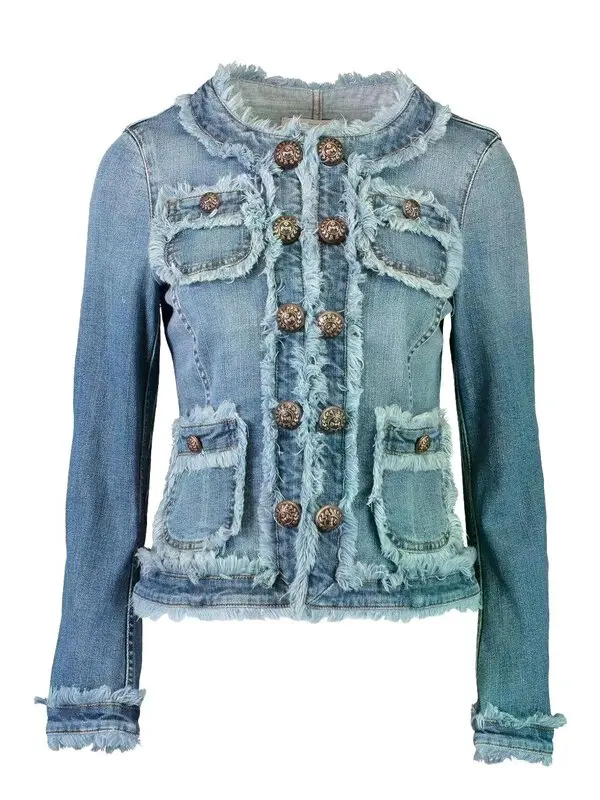MAISON COMMON Fringed-trim Denim Jacket - Blue