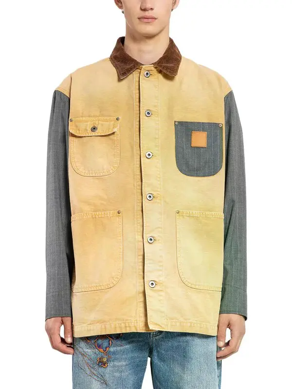 KHOKI Spliced Workwear Cotton Shirt Jacket - Neutrals