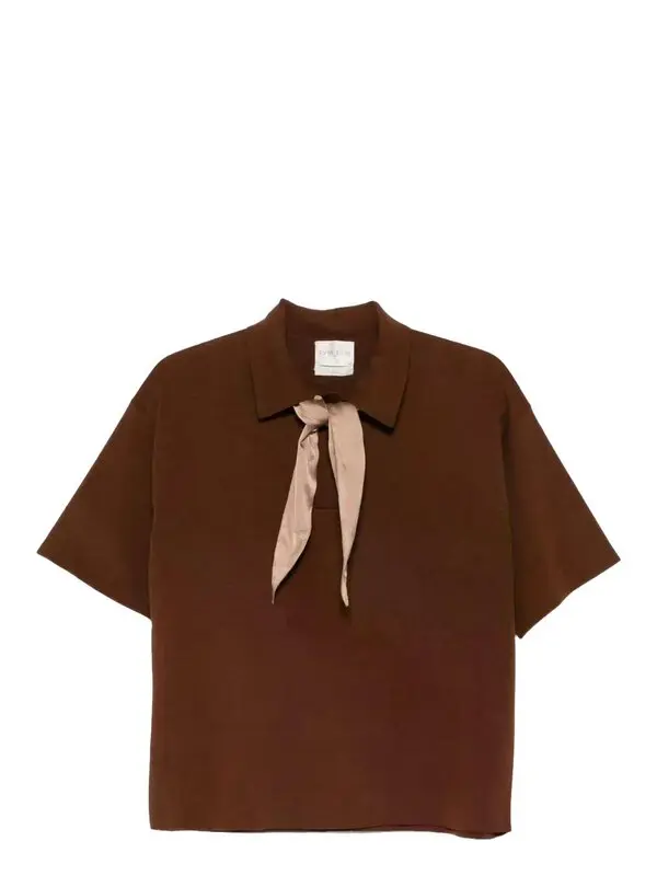 FORTE_FORTE Tie-detail Polo Top - Brown