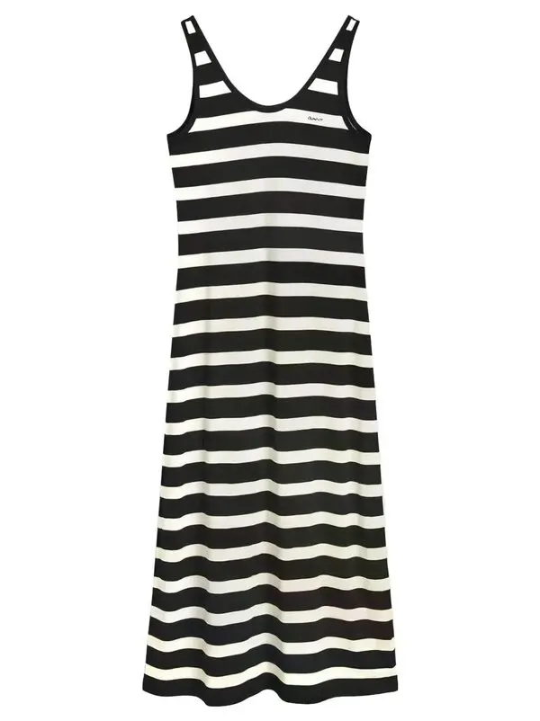 Gant Striped Scoop-neck Midi Dress - Black
