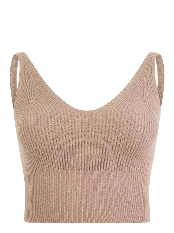 Peserico Ribbed V-neck Crop Top - Neutrals