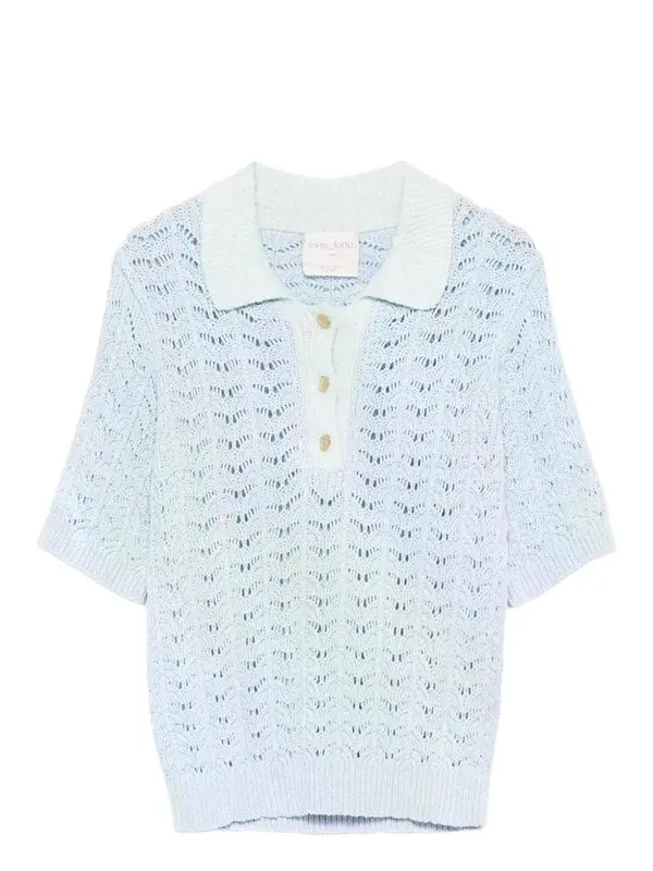 FORTE_FORTE Crochet-knit Polo Top - Blue