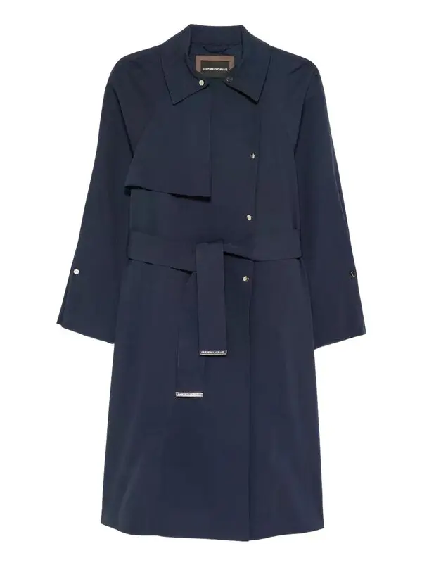 Emporio Armani Belted Point Collar Coat - Blue