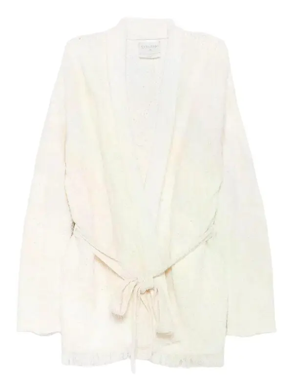 FORTE_FORTE Fringed Belted Cardigan - White