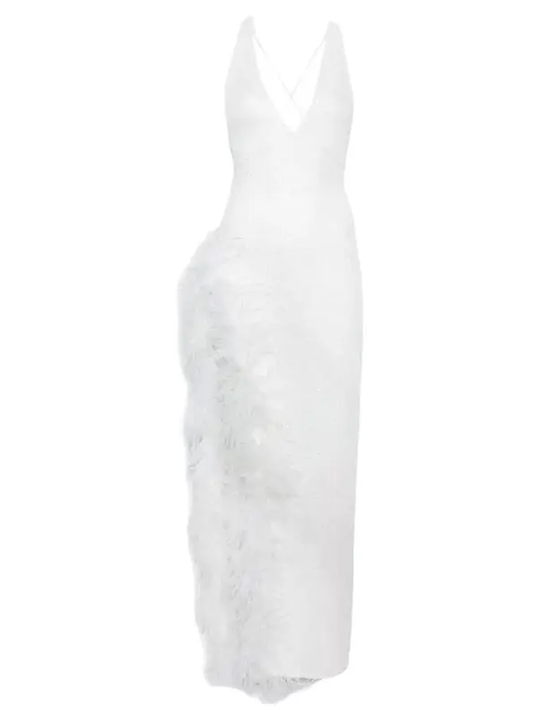 ATU BODY COUTURE Feather-trim Maxi Dress - White