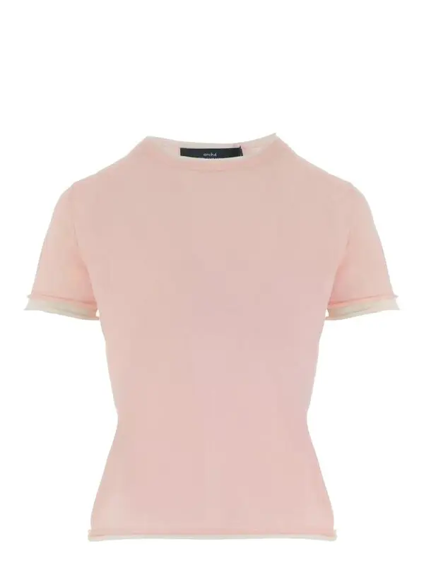 Arch4 Contrasting Edging Round Neck T-shirt - Pink