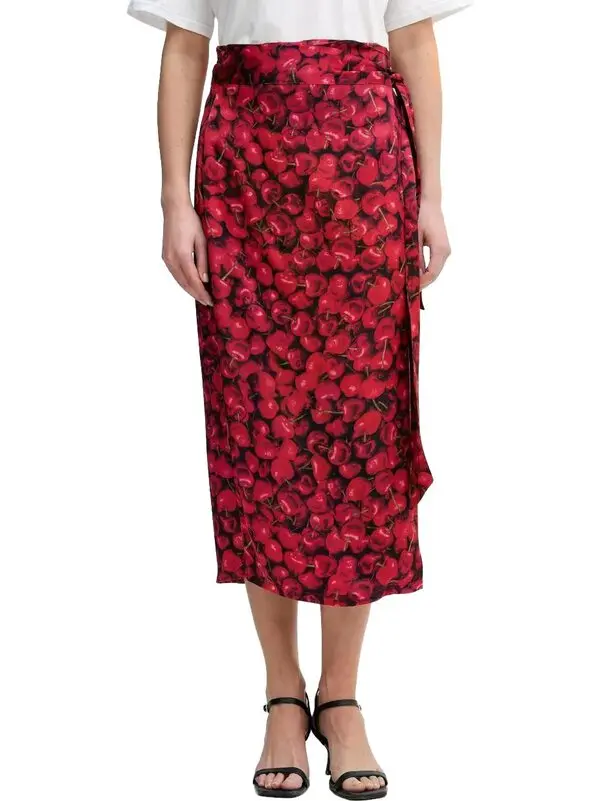 NEVER FULLY DRESSED Printed Wrap Midi Skirt - Red