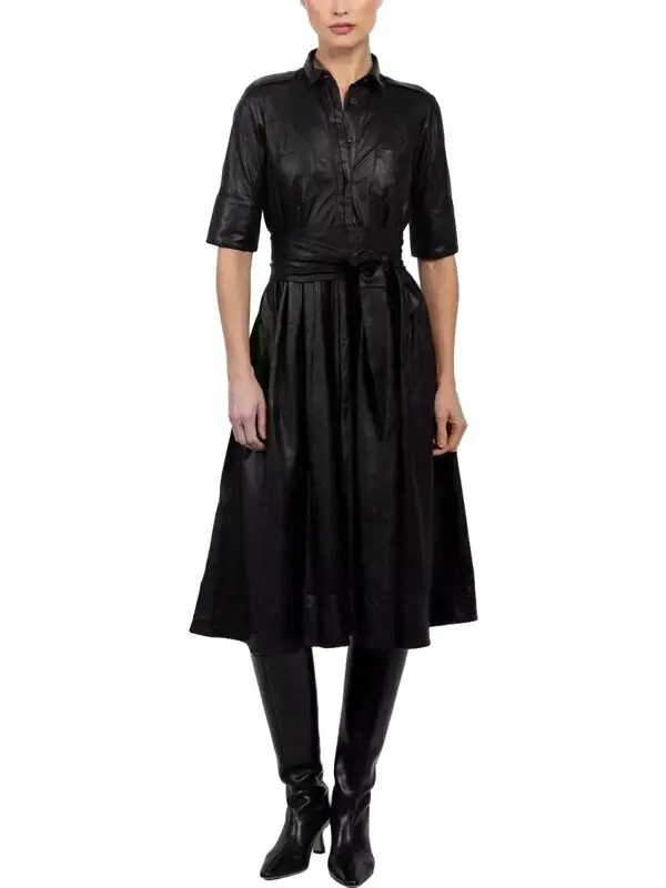 HANNES ROETHER Belted Short-sleeve Midi Shirt Dress - Black
