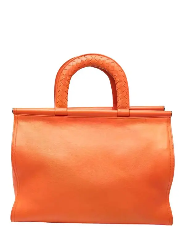 Bottega Veneta Leather Intrecciato Frame Top Handle Bag - Orange