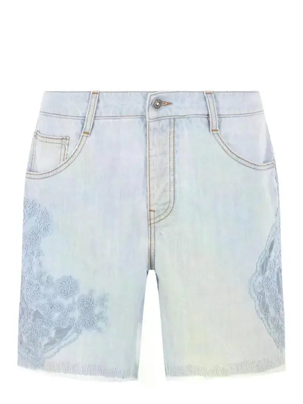 Ermanno Scervino Floral-lace Denim Shorts - Blue