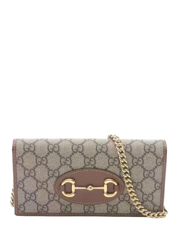 Gucci Gg Supreme Horsebit 1955 Wallet On Chain - Brown