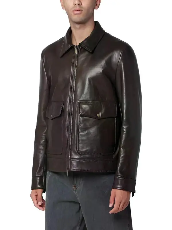 SALVATORE SANTORO Flap-pocket Leather Jacket - Brown