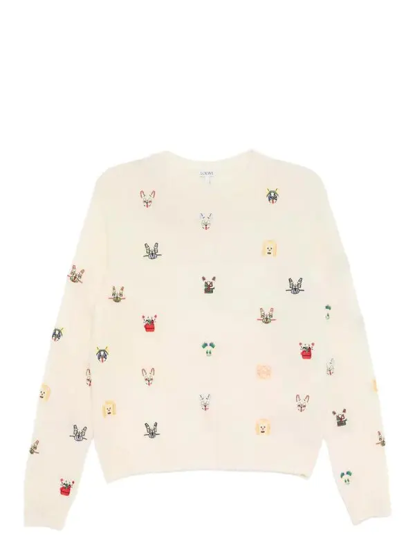 Loewe Animal-embroidered Jumper - Neutrals
